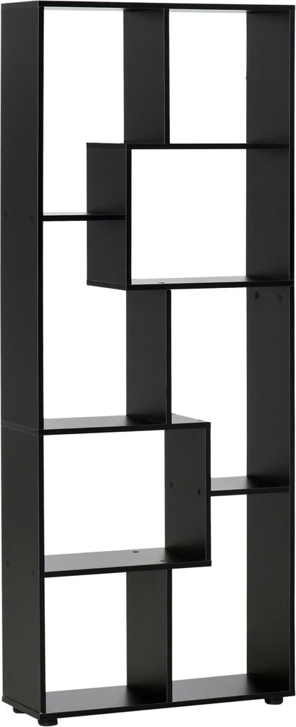 HOMCOM Knihovna v moderním zigzag designu 70L x 24W x 178H cm Dřevotříska Černá