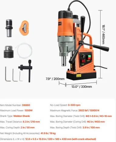 Magnetická vrtačka 1550 W 13000 N Přenosná vrtačka Mag 500RPM
