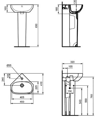 Ideal Standard i.Life A Rohové umyvadlo 45 cm, bílá T471101