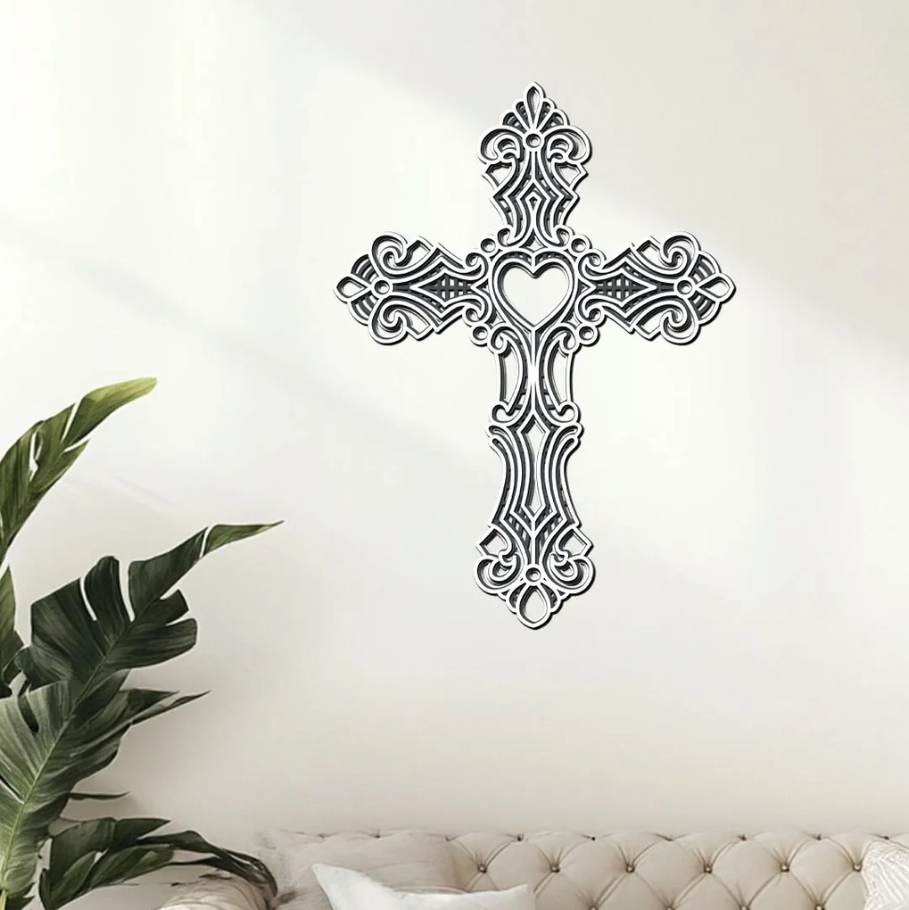 dřevo života Dřevěný vrstvený kříž srdce na zeď Zvolte rozměr (cm): 44x60, Zvolte barvu dekoru: Wenge-Javor