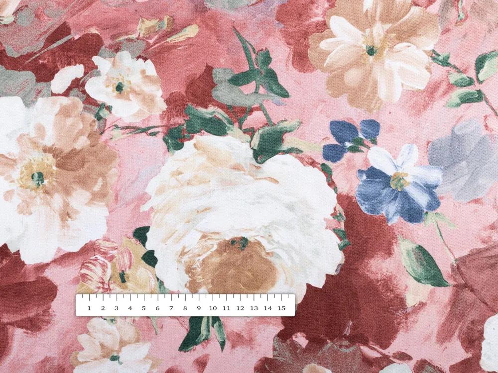 Biante Dekorační běhoun na stůl PM-054 Malované květy na růžovém 45x160 cm