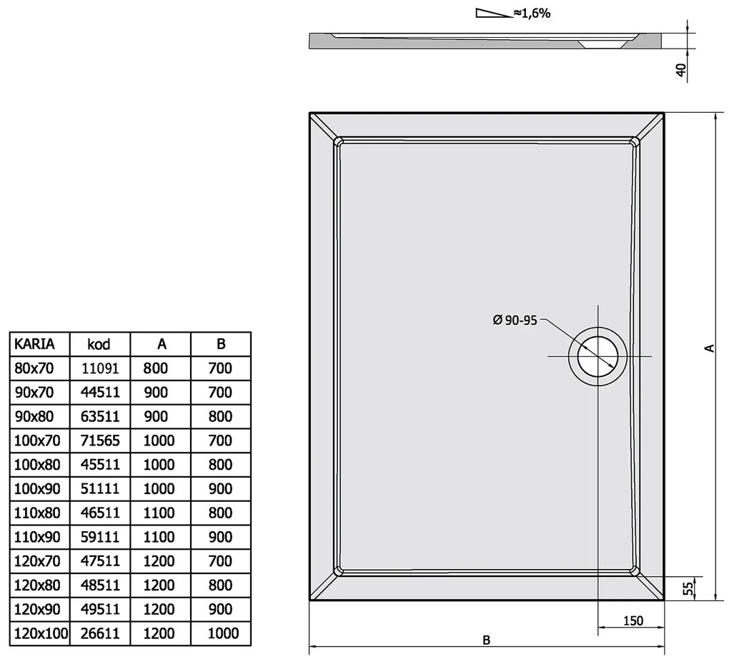 Polysan Polysan, KARIA sprchová vanička z litého mramoru, obdélník 100x80cm, bílá, 45511