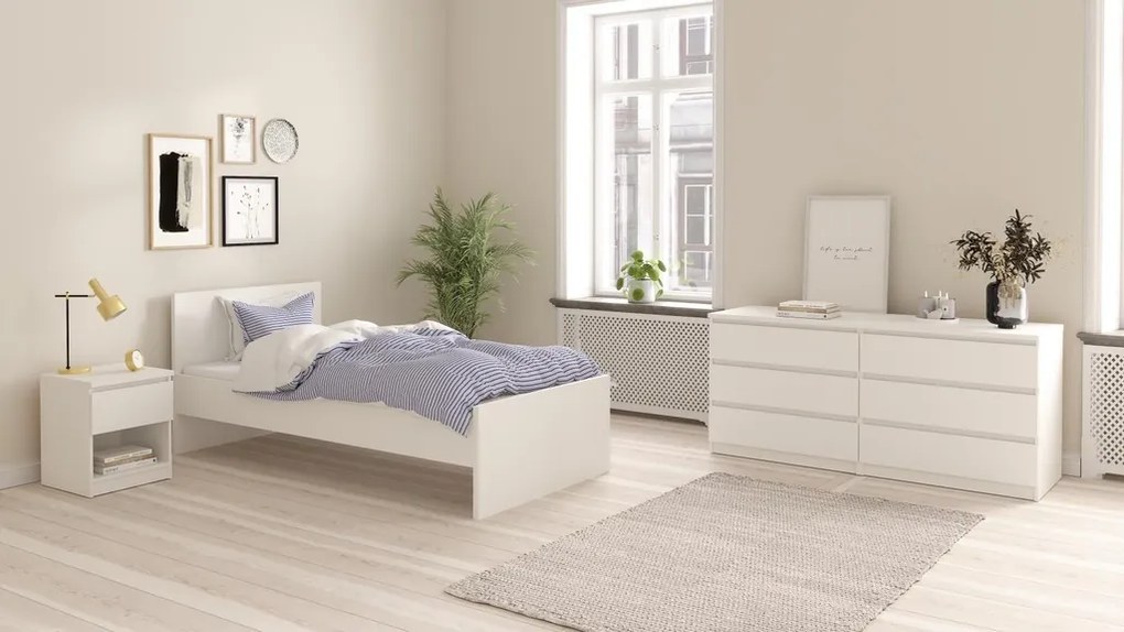 Postel Simplicity 90 x 190 cm, bílý lesk