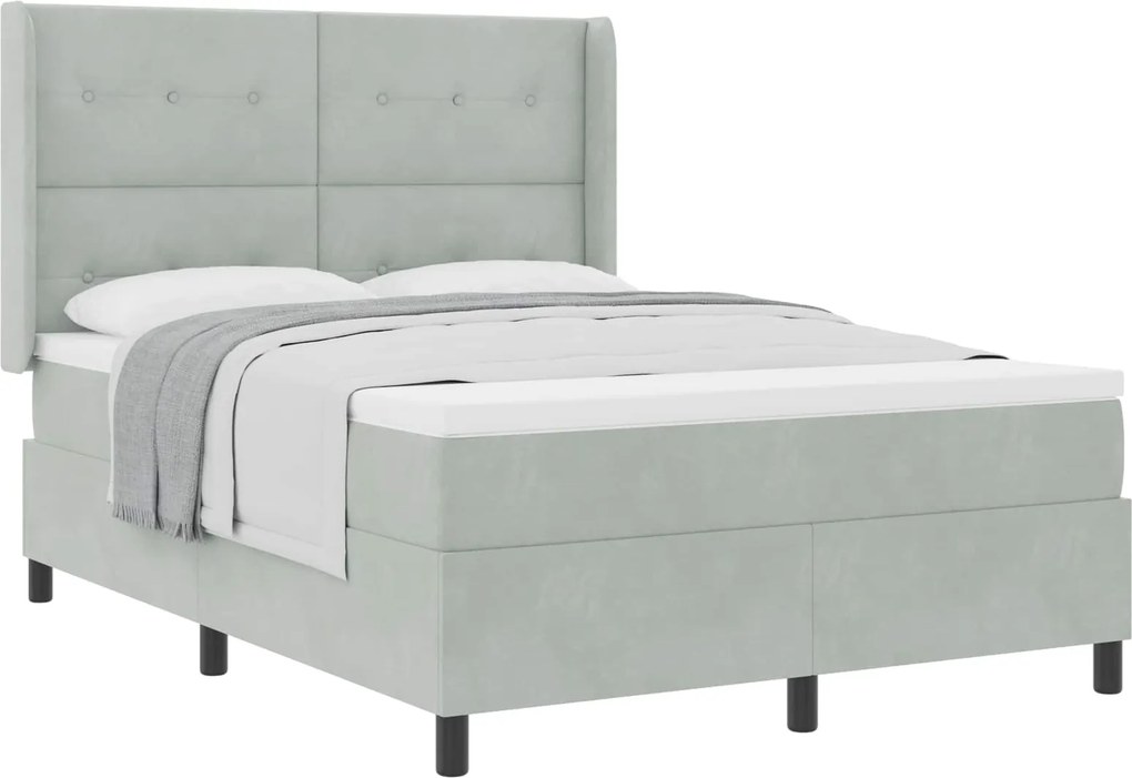 Postel s boxspringem s čelo Světle šedá 140 x 190 cm samet 3342002
