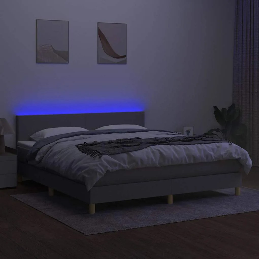 Box spring postel s matrací a LED světle šedá 160x200 cm textil 3133565