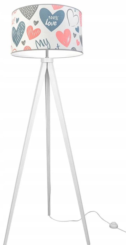 Dětská stojací lampa Heart, 1x bílé textilní stínítko se vzorem, (výběr ze 2 barev konstrukce), p