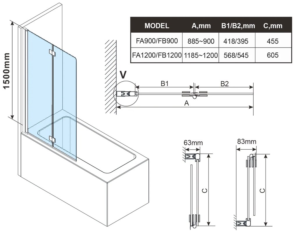 Polysan Polysan, ROTA vanová zástěna skládací 900mm, čiré sklo, FA900