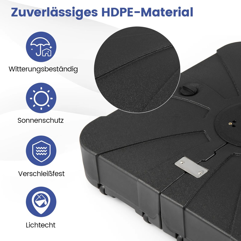 Costway 130 kg podstavec na slunečník s kolečky HDPE 84 cm čtvercový plnitelný