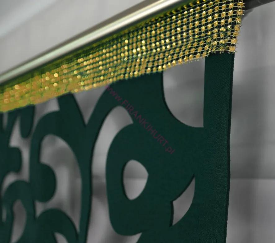 Hotová vánoční záclona s ažurovým panelem 380x160cm láhvově zelená