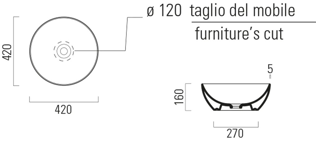 GSI PURA keramické umyvadlo na desku, průměr 42cm, bílá lesk ExtraGlaze - 885111