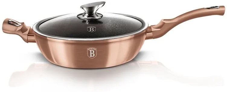 BERLINGERHAUS Pánev hluboká s mramorovým povrchem a poklicí 28 cm Rosegold Metallic Line BH-1518