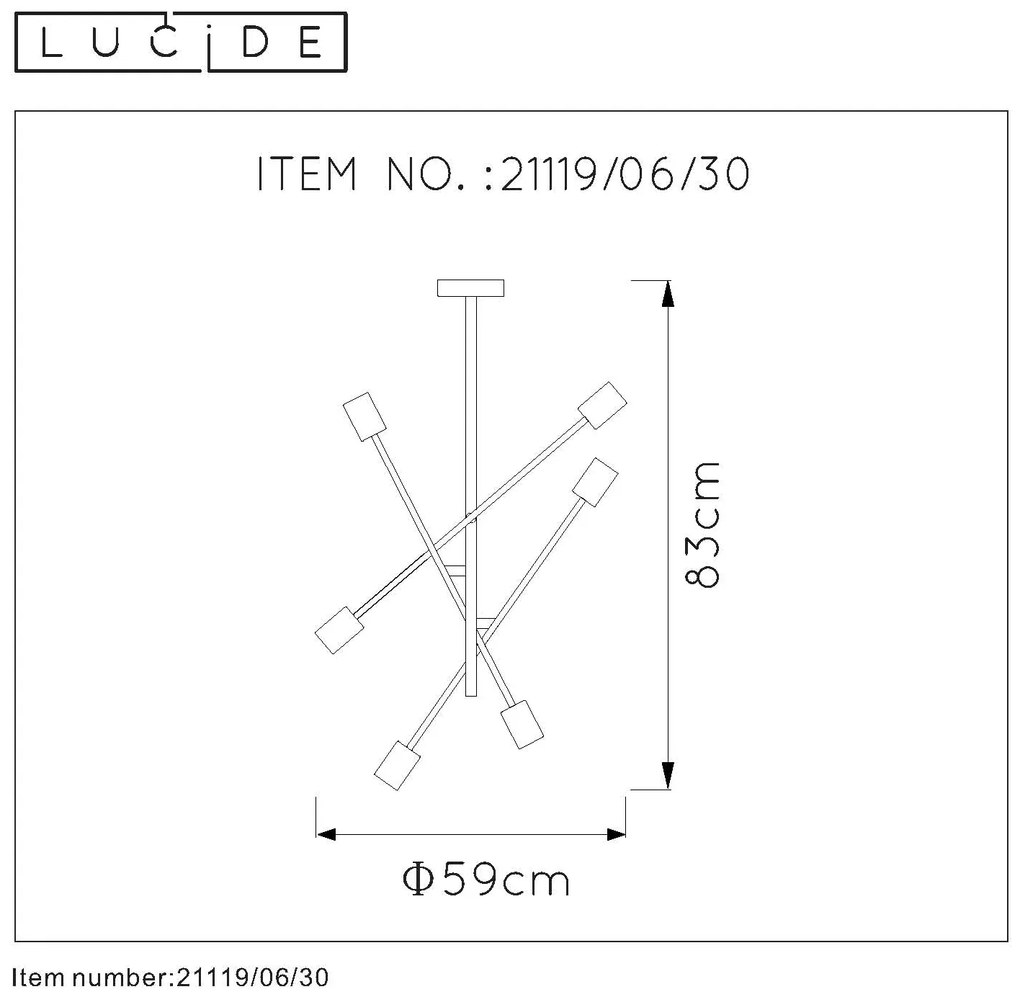 LUCIDE Stropní svítidlo Vintage Antenna Black, 6xE27