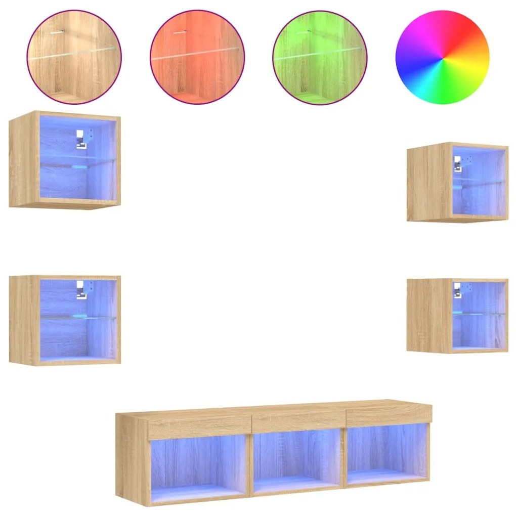 7dílná obývací stěna s LED dub sonoma kompozitní dřevo - Default Title