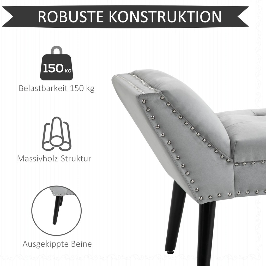 Čalouněná lavice HOMCOM Moderní lavice s knoflíky z kaučukového dřeva a sametu ve světle šedé barvě 114x46x56cm do předsíně a obývacího pokoje | Aoso…