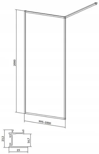 Cersanit Larga, Walk-In sprchová zástěna 100x200 cm, 8mm průhledné sklo, chromový profil, S932-136