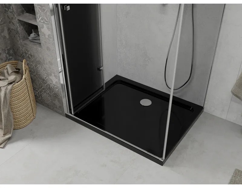 Mexen Lima, sprchový kout se skládacími dveřmi 90 (dveře) x 120 (stěna) cm, 6mm šedé sklo, chromový profil + slim sprchová vanička černá + chromový sifon, 856-090-120-01-40-4070