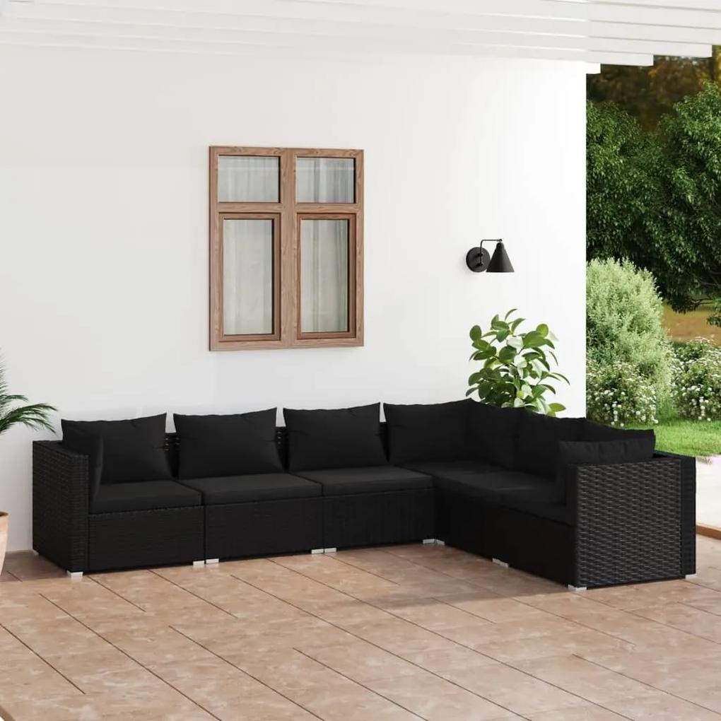 vidaXL 6dílná zahradní sedací souprava s poduškami polyratan [3101717] Barva: Černá a krémová
