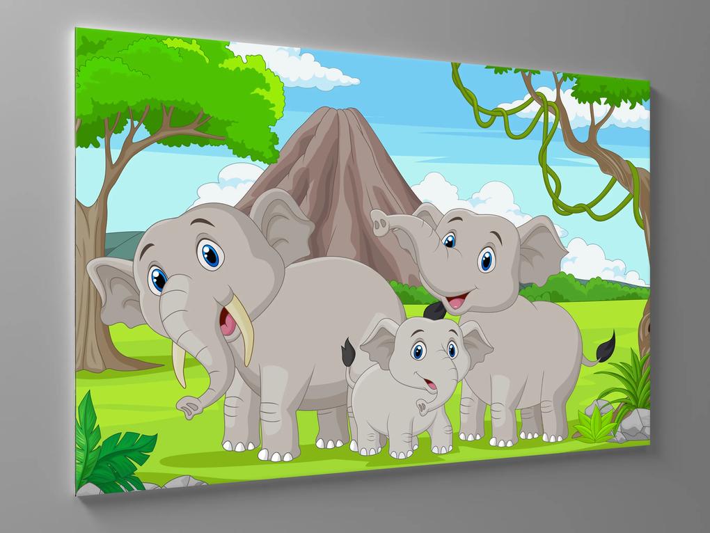 Liox Dětský obrázek sloní rodina Rozměr: 120 x 80 cm