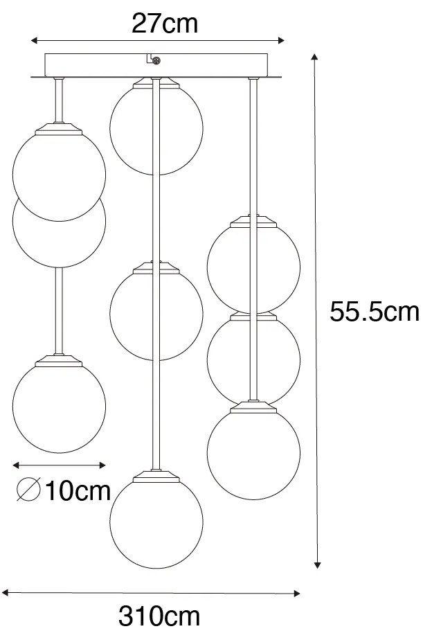 Stropní svítidlo v art deco stylu zlaté s růžovým sklem 9 světel - Atény