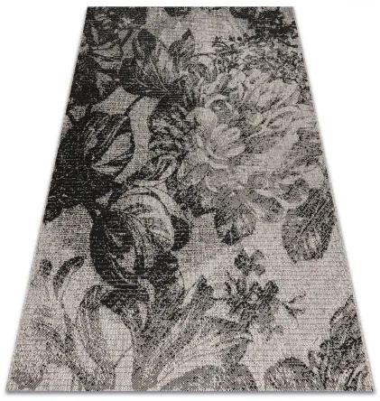 Dywany Luszczow Kusový koberec SIZAL FLOORLUX 20491 KVĚTINY stříbrný / Černá Rozměr koberce: 240 x 330 cm