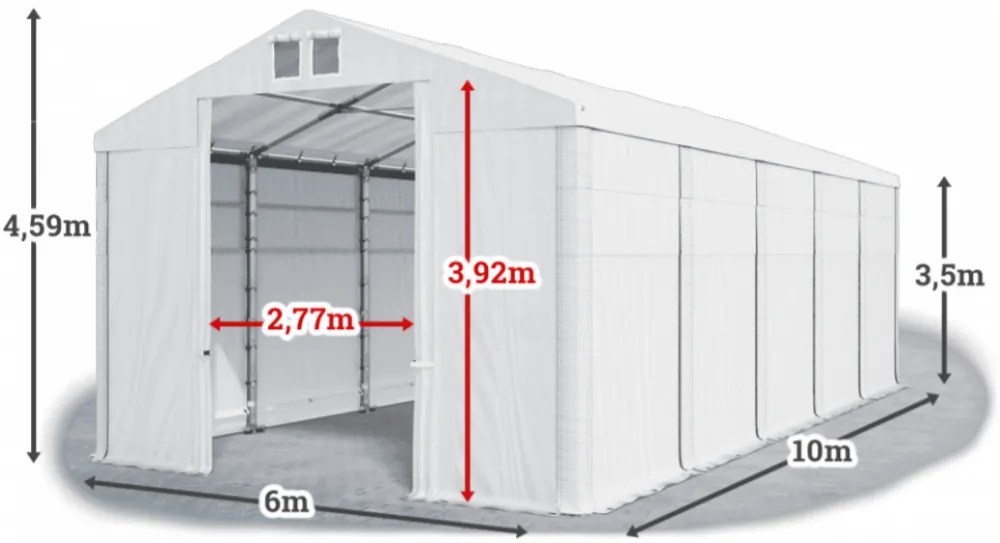 Garážový stan 6x10x3,5m střecha PVC 560g/m2 boky PVC 500g/m2 konstrukce ZIMA Zelená Bílá Bílé