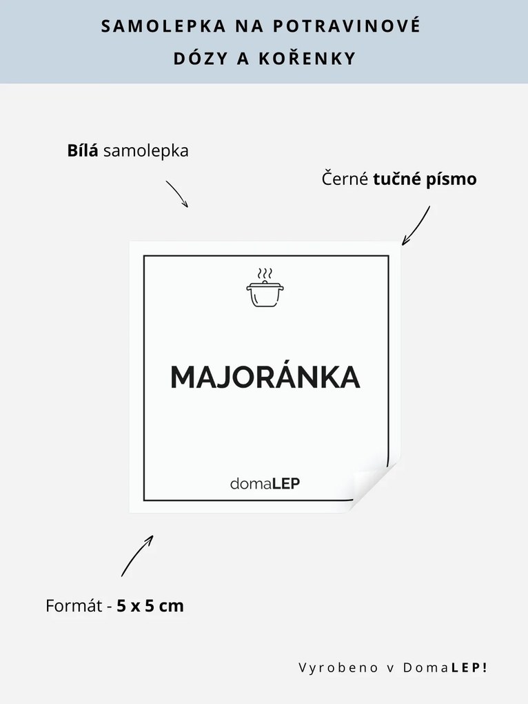 Samolepka na kořenky MAJORÁNKA bílá 5 × 5 cm tučné písmo