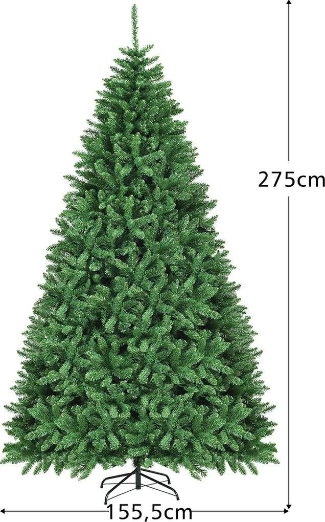 Costway 275 cm umělý vánoční stromek Kovový stojan Umělý stromeček s 3594 hroty
