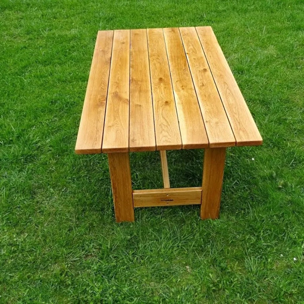 KULHÁNEK Přírodní stůl dubový Odstín nátěru: lazura - teak, Velikost desky: 210x90 cm