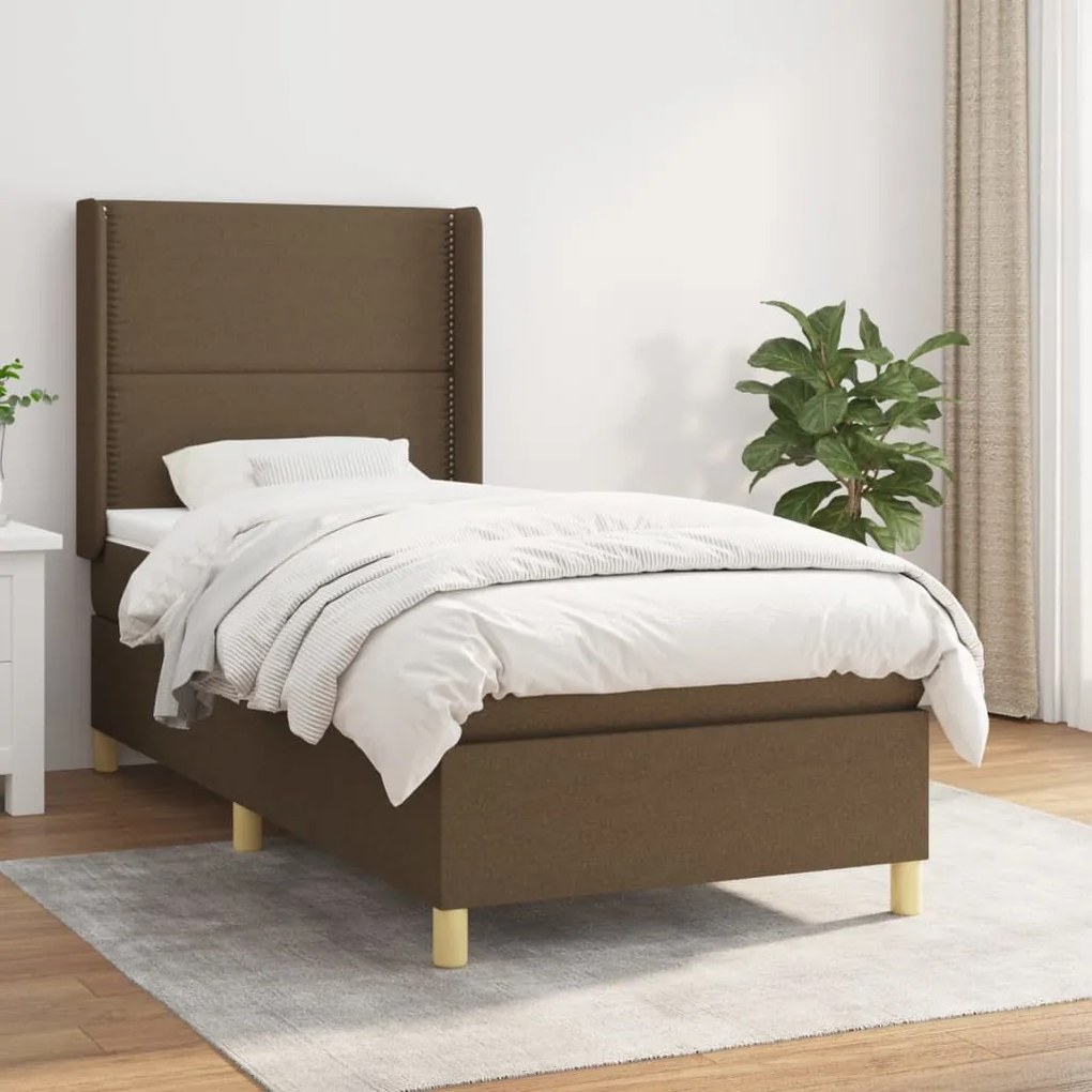 Box spring postel s matrací tmavě hnědá 100 x 200 cm textil