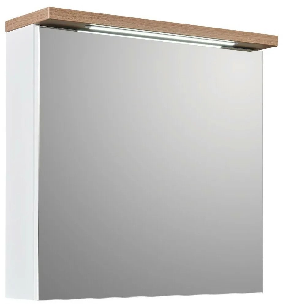 Stilla Zrcadlová skříňka s LED osvětlením E60, 60 × 60 × 20 cm, imitace dřeva, bílá