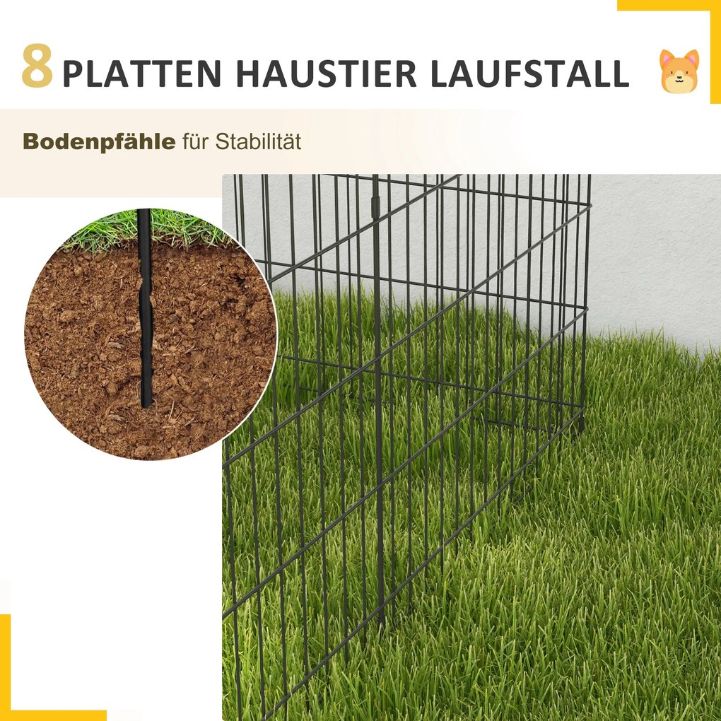 PawHut Ohrada pro štěňata 76 cm vysoká, 8-dílná ohrada se zámkem, DIY herní ohrada pro střední psy, morčata, králíky, kov, černá