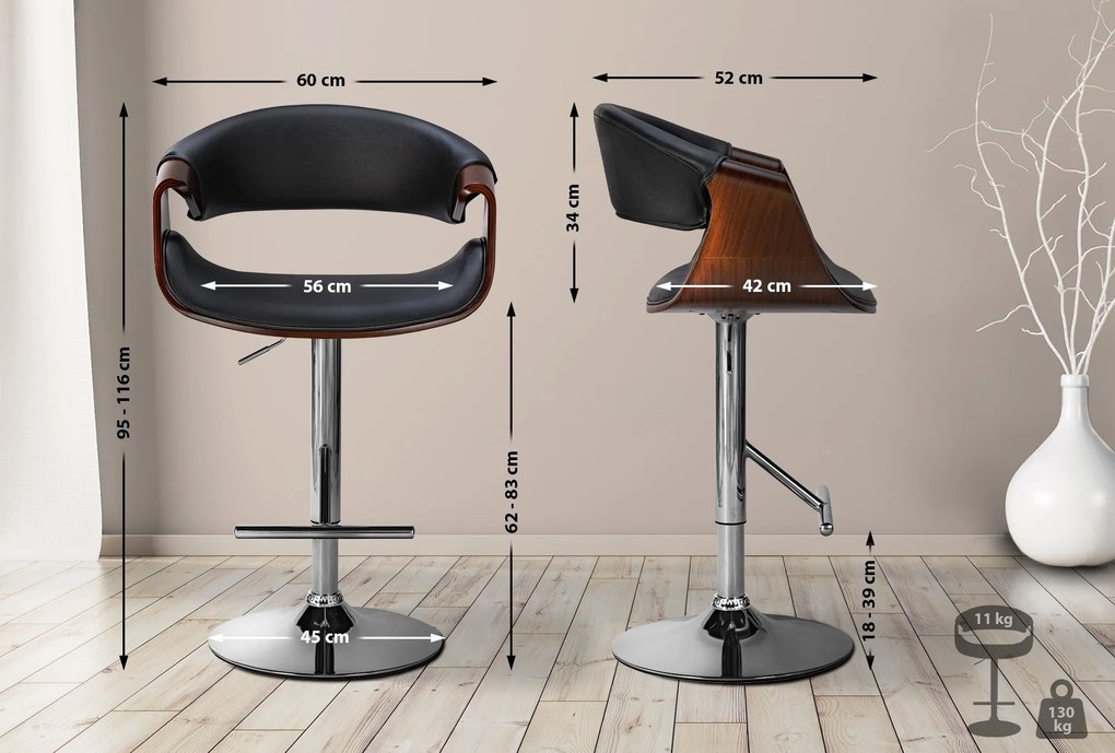Barová židle Foley umělá kůže – ořechová/černá