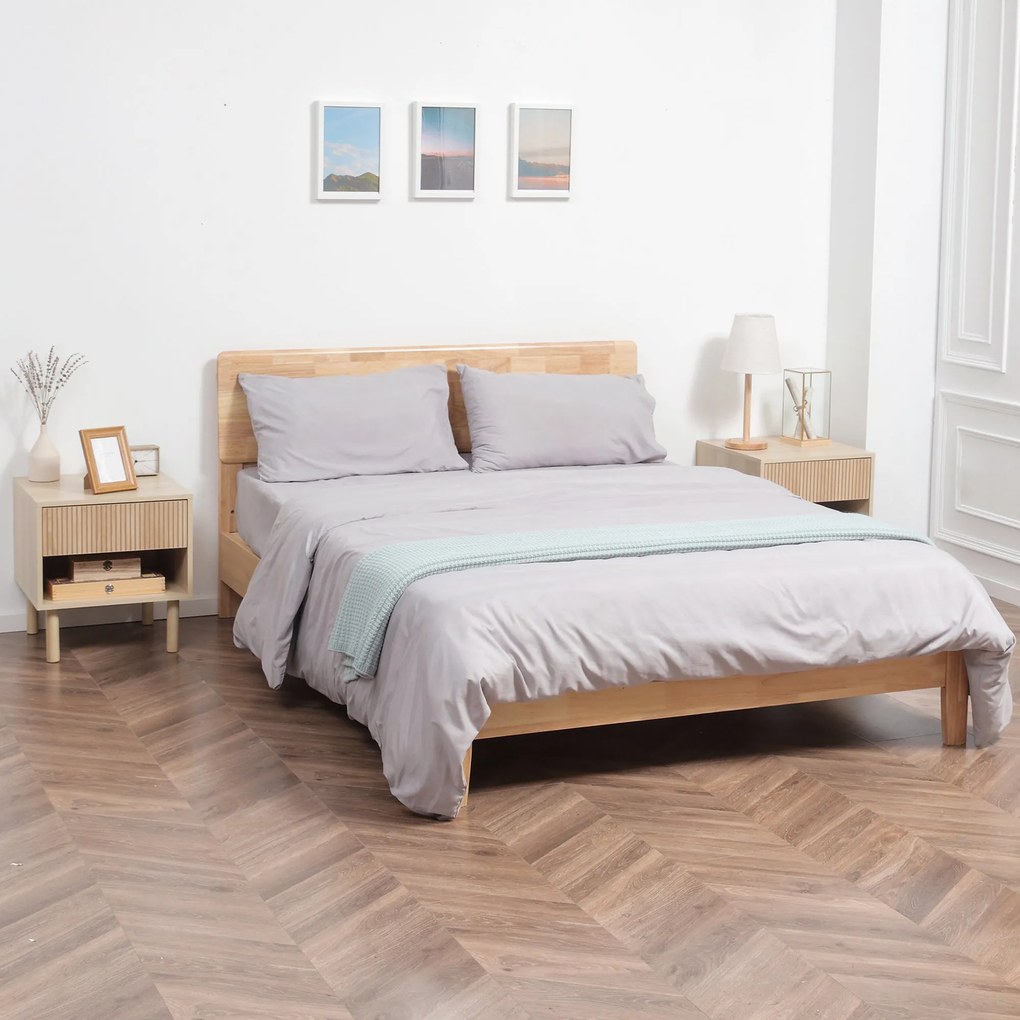 HOMCOM Sada 2 nočních stolků s šuplíky a policemi, moderní boční stolek do ložnice a obývacího pokoje, rozměry 47 x 50 cm, přírodní dřevěná úprava