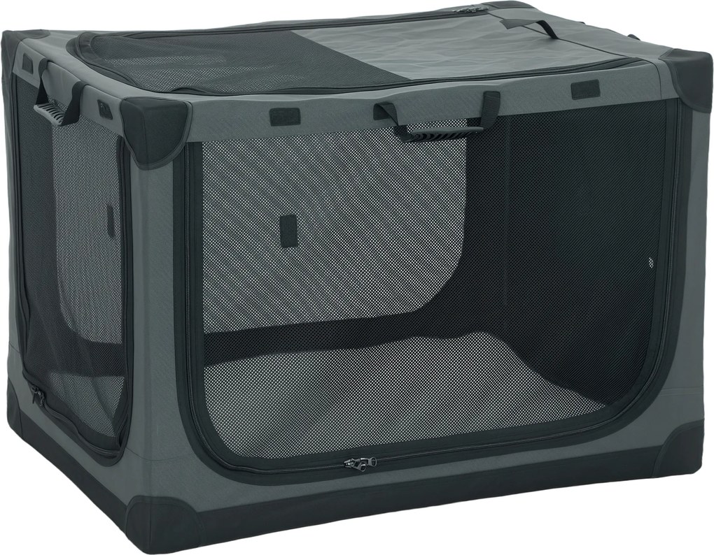 PawHut Skládací přepravka pro psy Přepravní box pro psy s polštářem Odnímatelný pratelný potah z tkaniny Oxford pro psy do 30 kg Armádní zelená