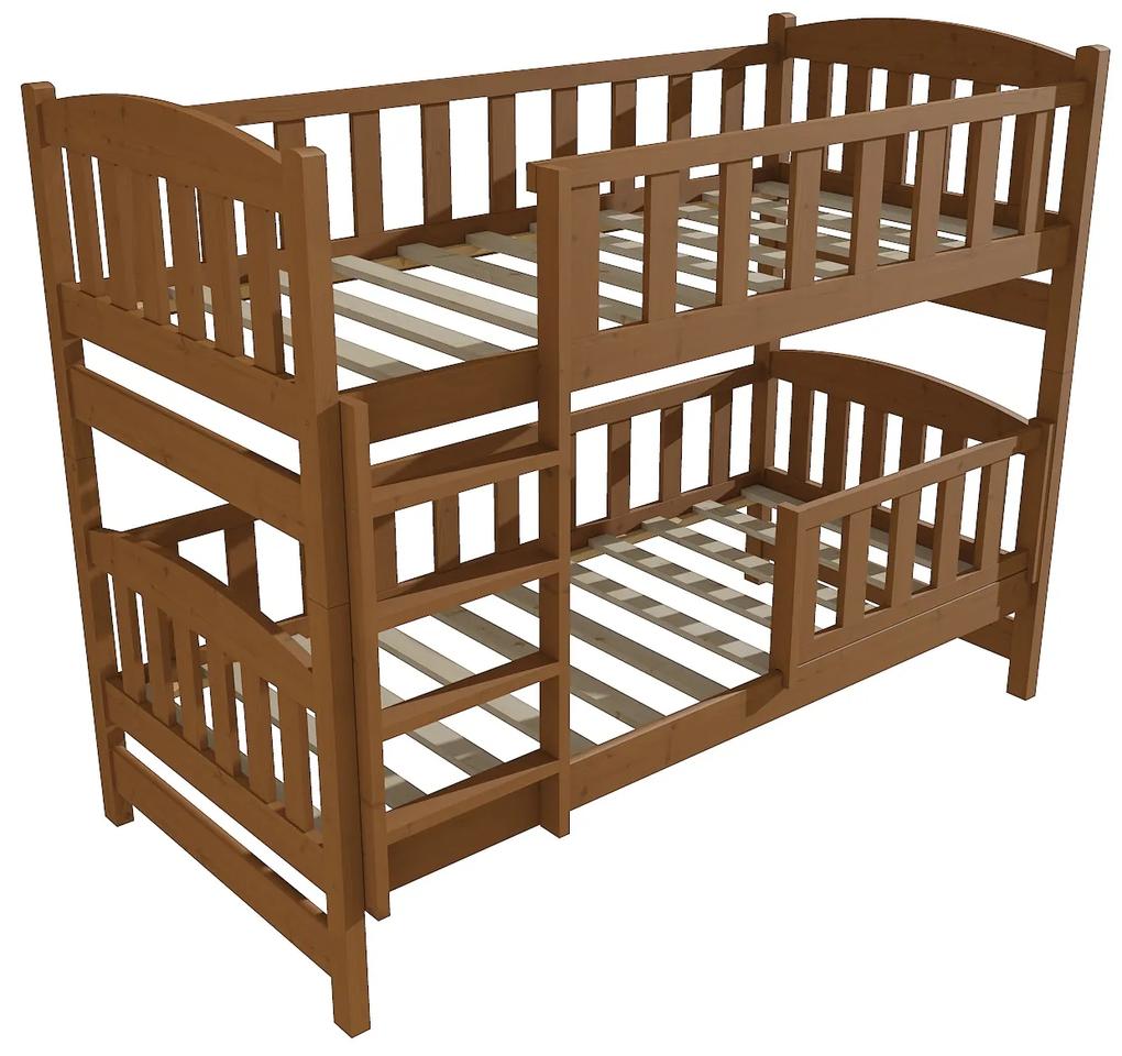Vomaks Patrová postel PP 013 se zábranou Rozměr: 90 x 180 cm, Barva: bezbarvý lak, Prostor mezi lůžky: 80 cm