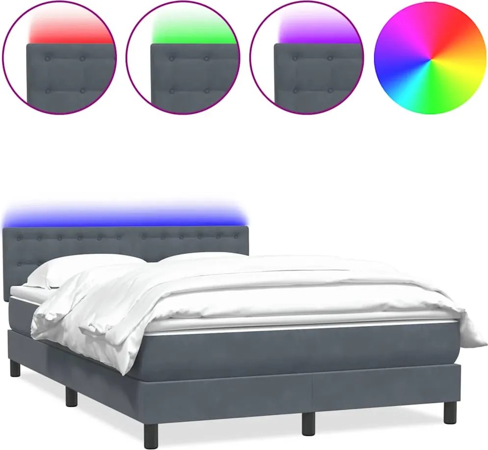 Box spring postel s matrací a LED tmavě šedá 160x210 cm samet 3317272