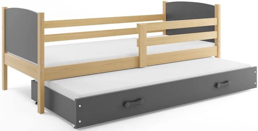 b2b1 BMS-group Dětská postel s přistýlkou TAMI 2 90x200 cm, borovice/grafitová Pěnová matrace