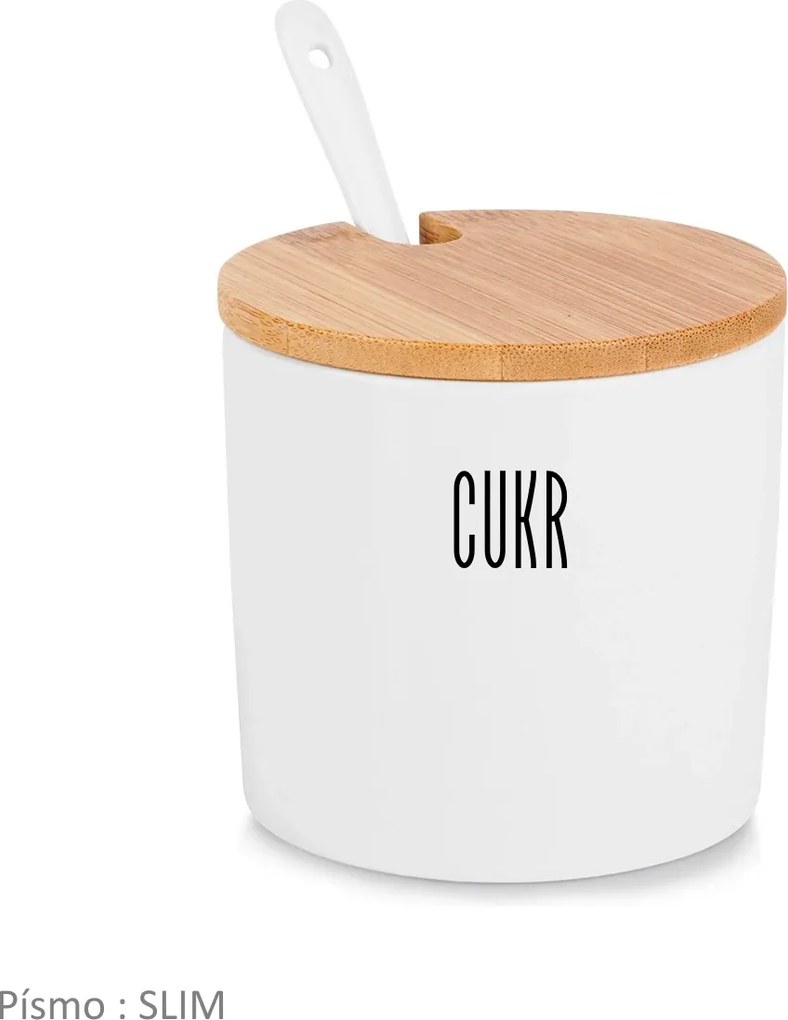 VILDE Kulatá keramická cukřenka s bambusovým víčkem a lžičkou, 250ML bílá
