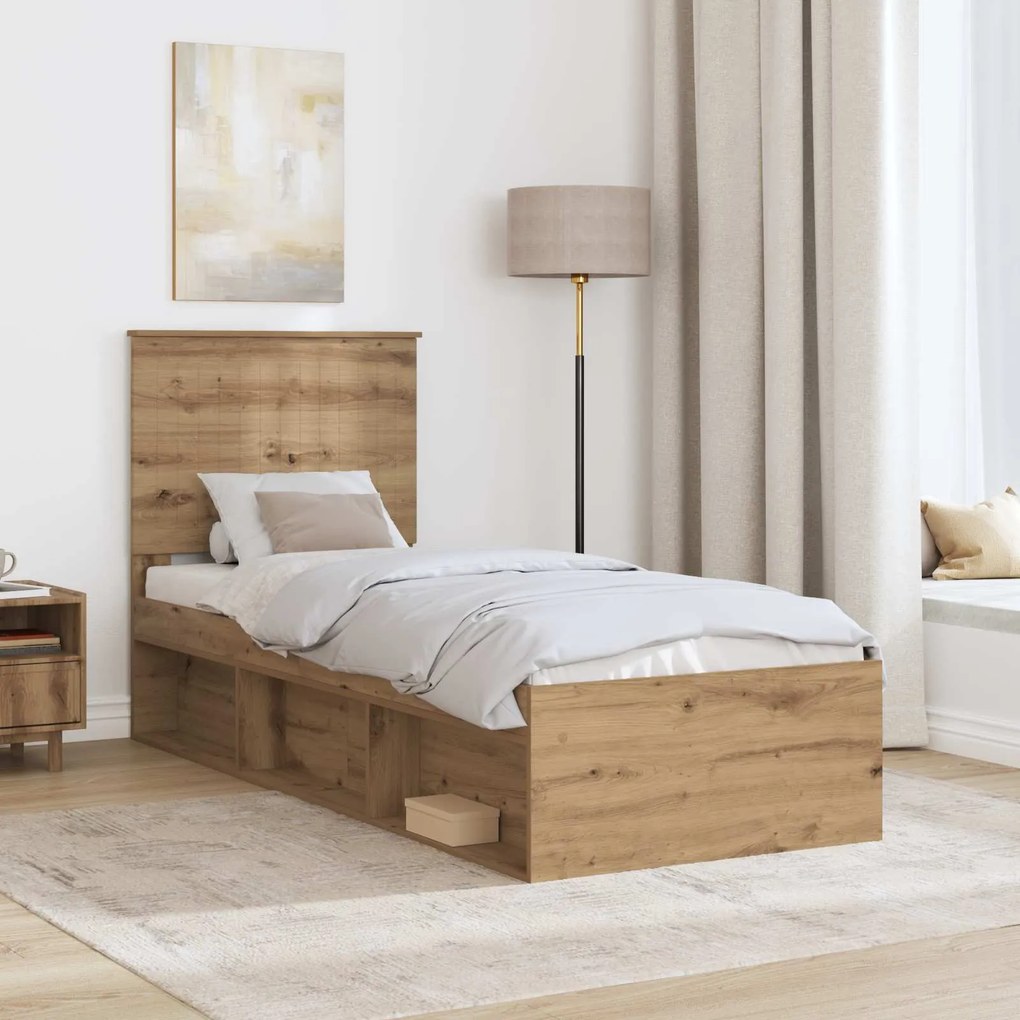 Rám postele Umělecký dub 75 x 190 cm Masivní borové dřevo 3411081