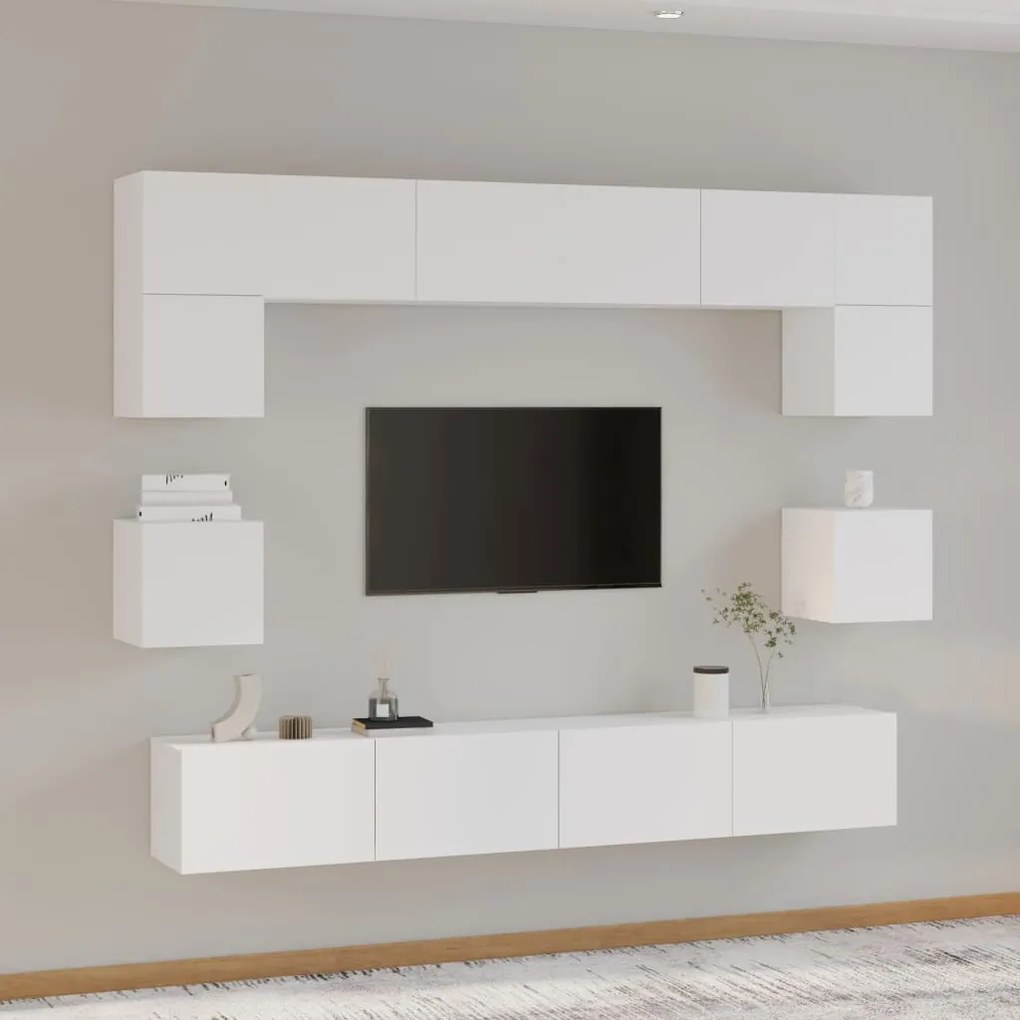 8dílný set TV skříněk bílý kompozitní dřevo 3114414
