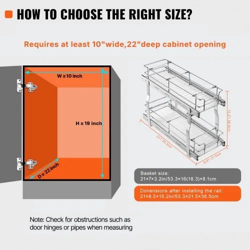 2-vrstvá drátěná výsuvná skříňka pod dřez Organizér 21,6 × 53,3 cm zásuvkový koš