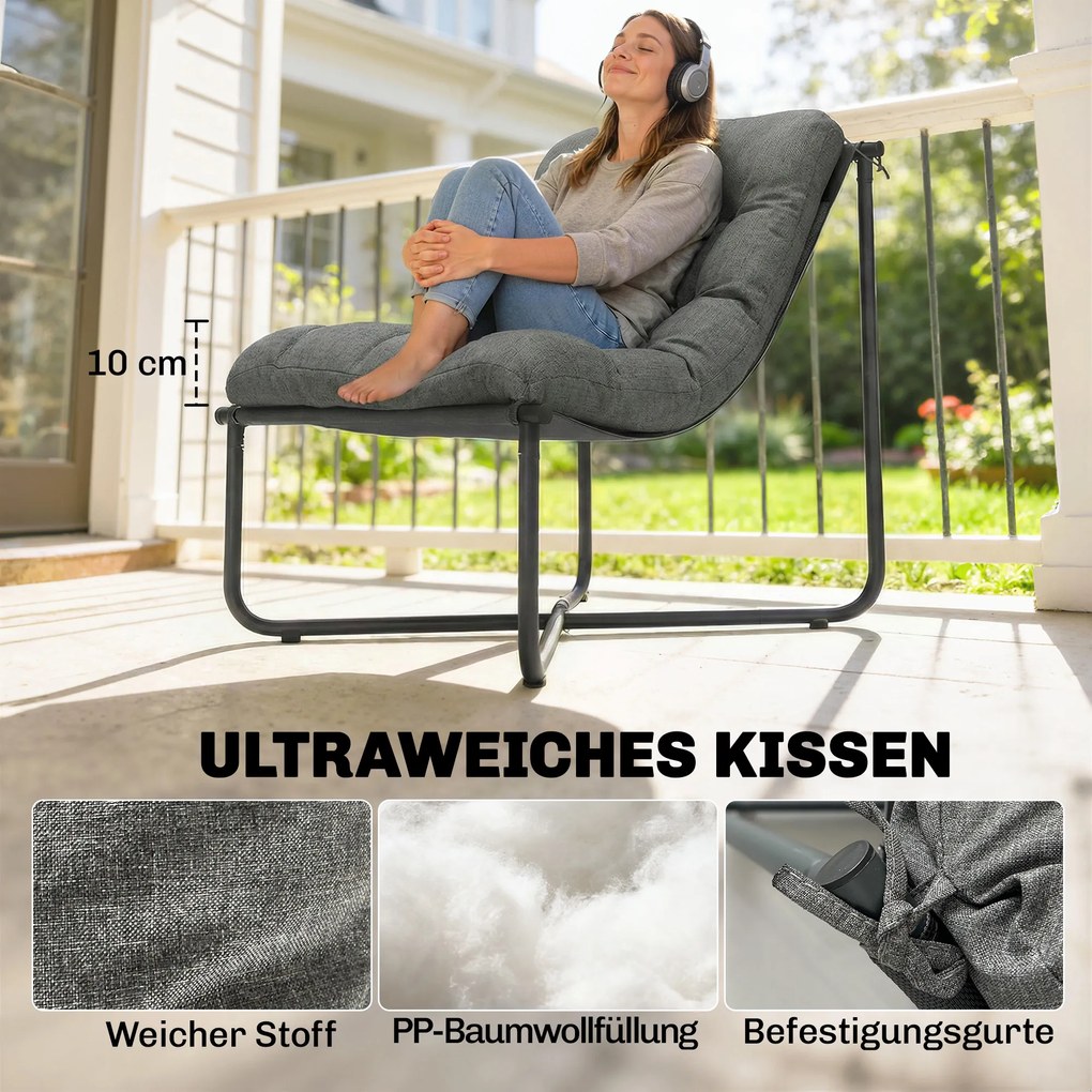 Lounge chair Outdoor Ergonomická zahradní židle s polštářem šetrným k pokožce Široký sedák Ocelový rám Tmavě šedá barva