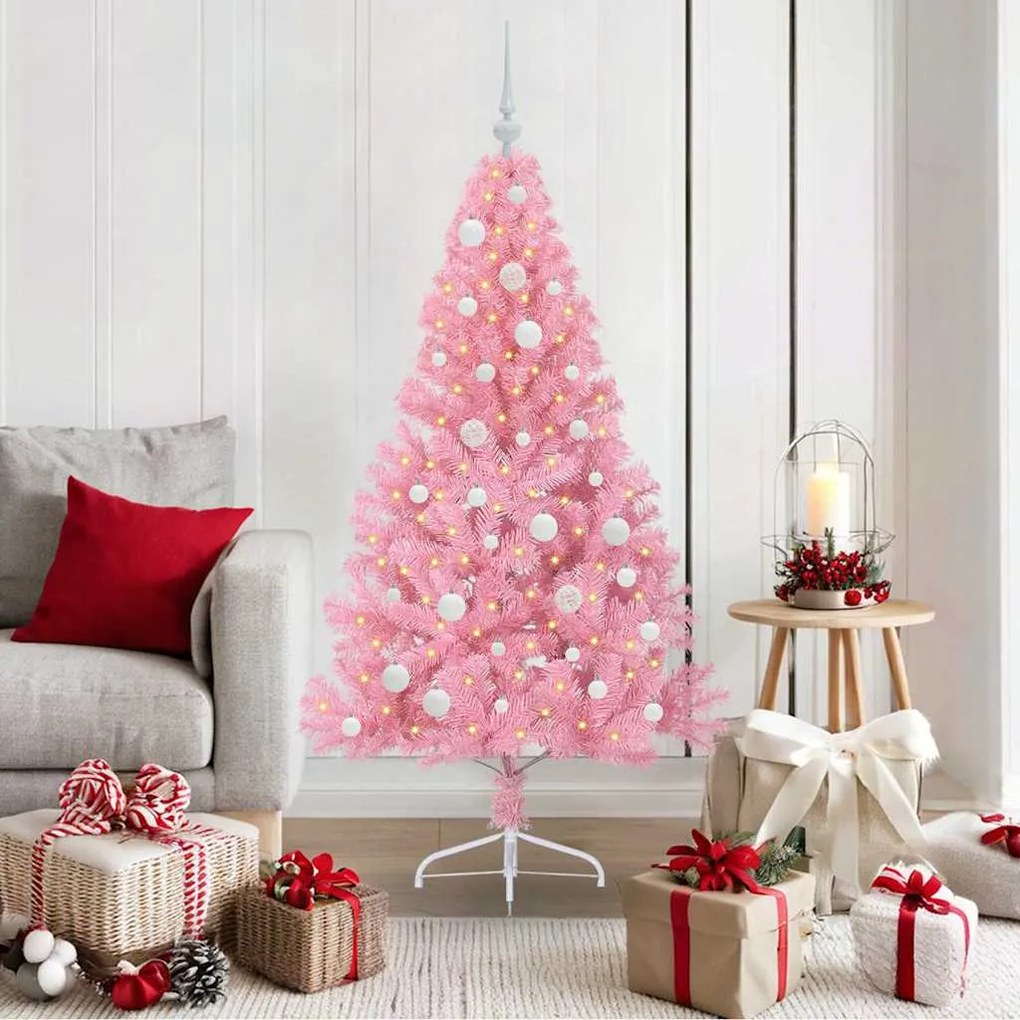 Umělý osvětlený vánoční stromeček Růžová 150 cm PVC 3397066
