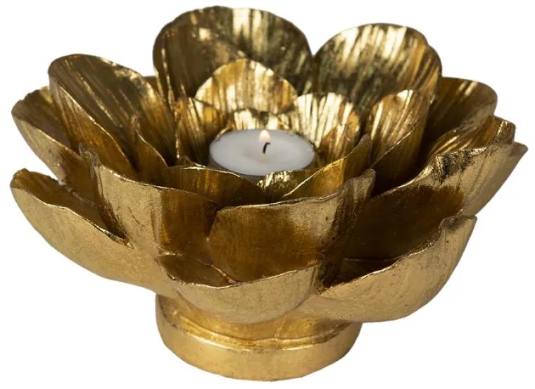 Zlatý svícen na čajovou svíčku ve tvaru květu Flower Gold – 19x19x10 cm