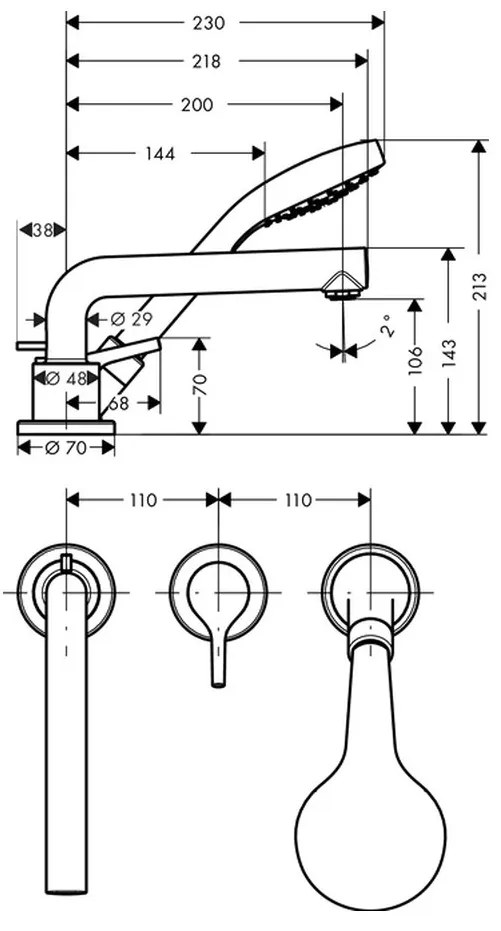 Hansgrohe Talis S, tříotvorová vanová baterie, chromová, 72416000