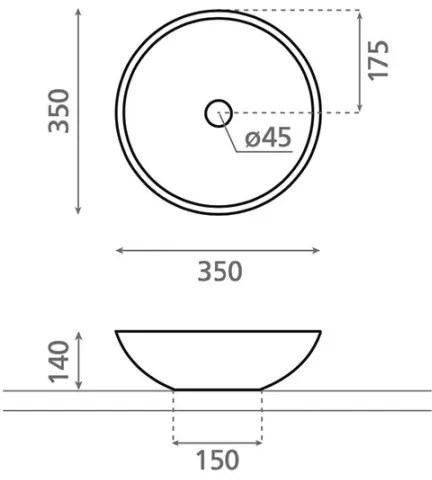 Bathco 4015 - Umyvadlo na desku CASTELLON pr. 35 cm porcelán/bílá