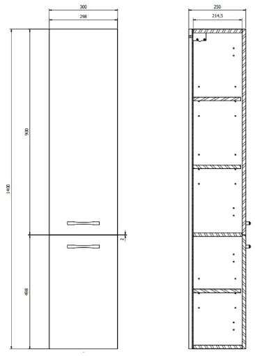Cersanit S598-043-DSM - Závěsná koupelnová skříňka NIKO 140x30 cm lesklá bílá