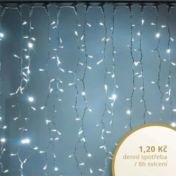 LED světelná záclona, 1x1,5 m, ledově bílá, 150 diod, IP44