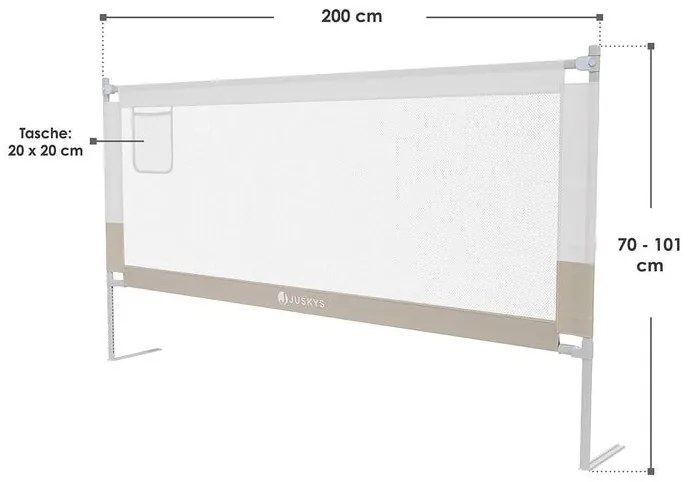 Dětská zábrana na postel, 200 cm, výškově nastavitelná