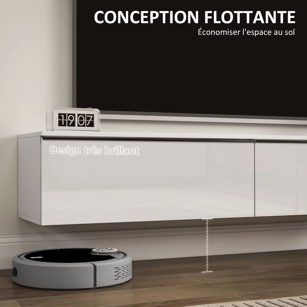 HOMCOM Nástěnný TV Stojan Dřevěný TV Konzole Koupelnová Skříň pro TV až 70 palců s Dveřmi s Lesklým Efektem, pro Obývací Pokoj, Ložnici, 160 x 35 x 3…